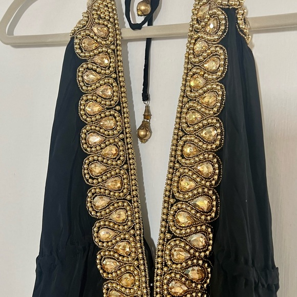 Dresses | Manish Vaid Gold Embellished Black Maxi Dress | Poshmark